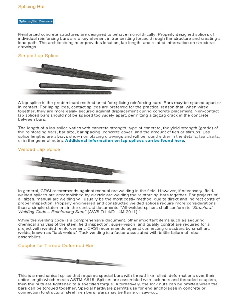 Splicing Bar Resources: Additional Information On Lap Splices Can Be ...