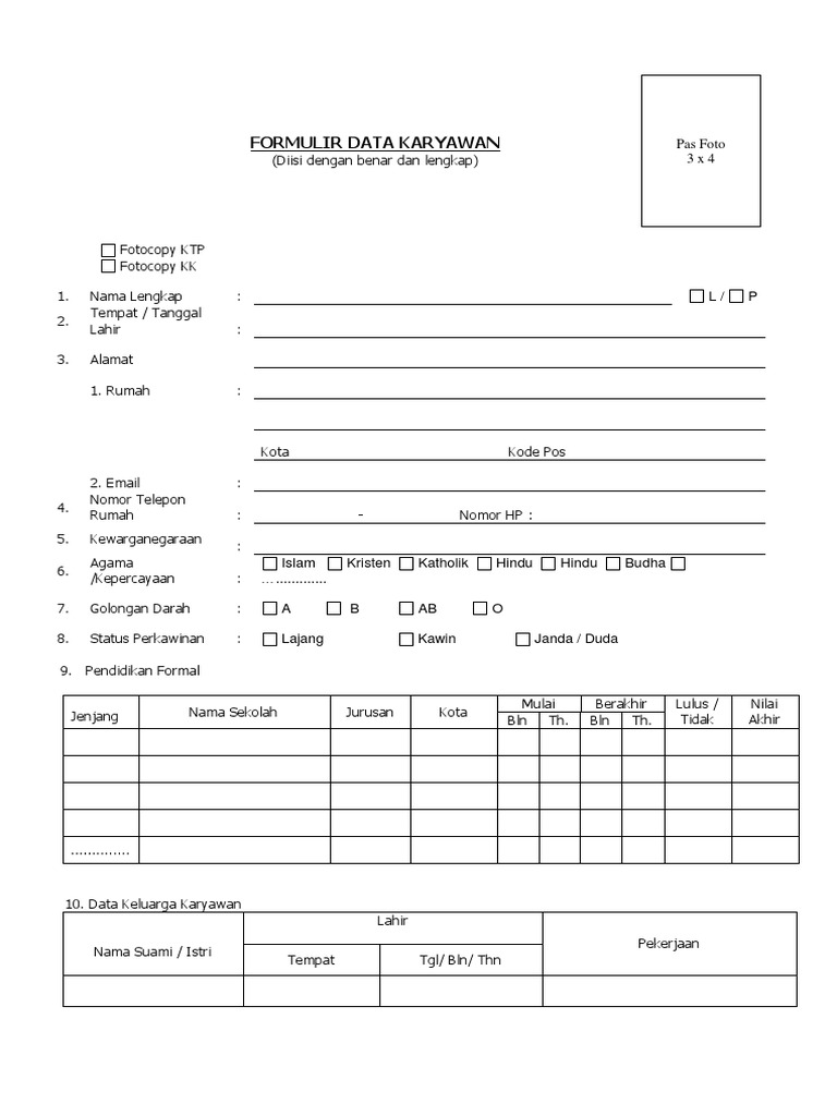 Formulir Data Karyawan | PDF