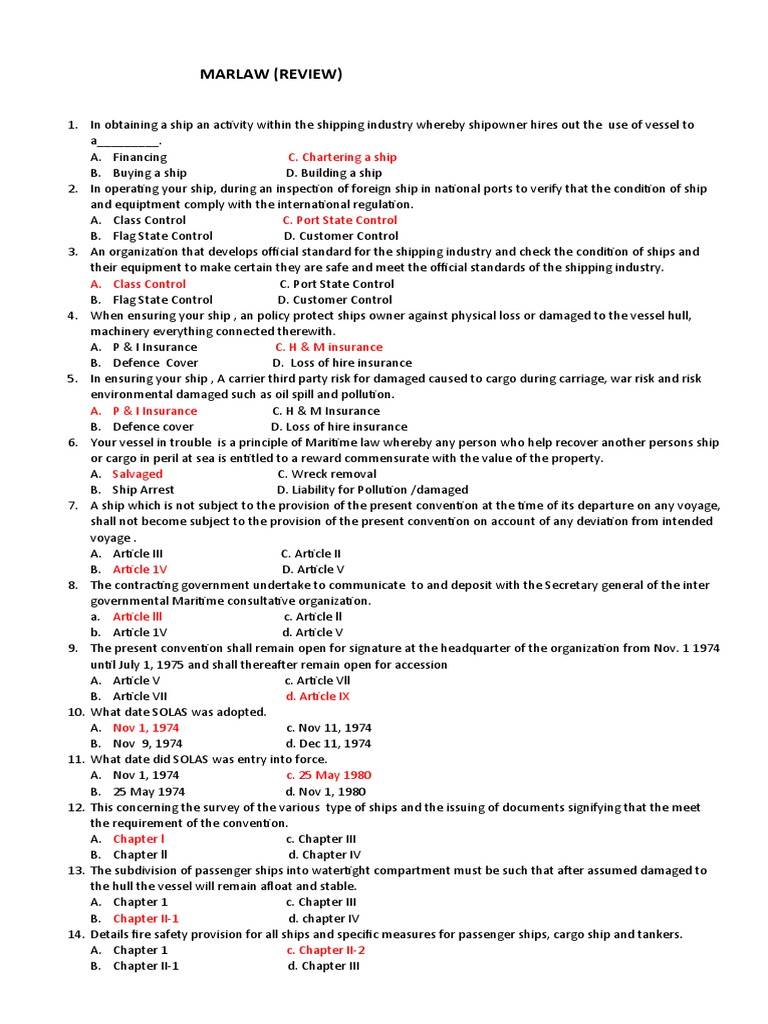 Marlaw (Review) : C. Chartering A Ship | PDF | International Labour Organization | Shipping