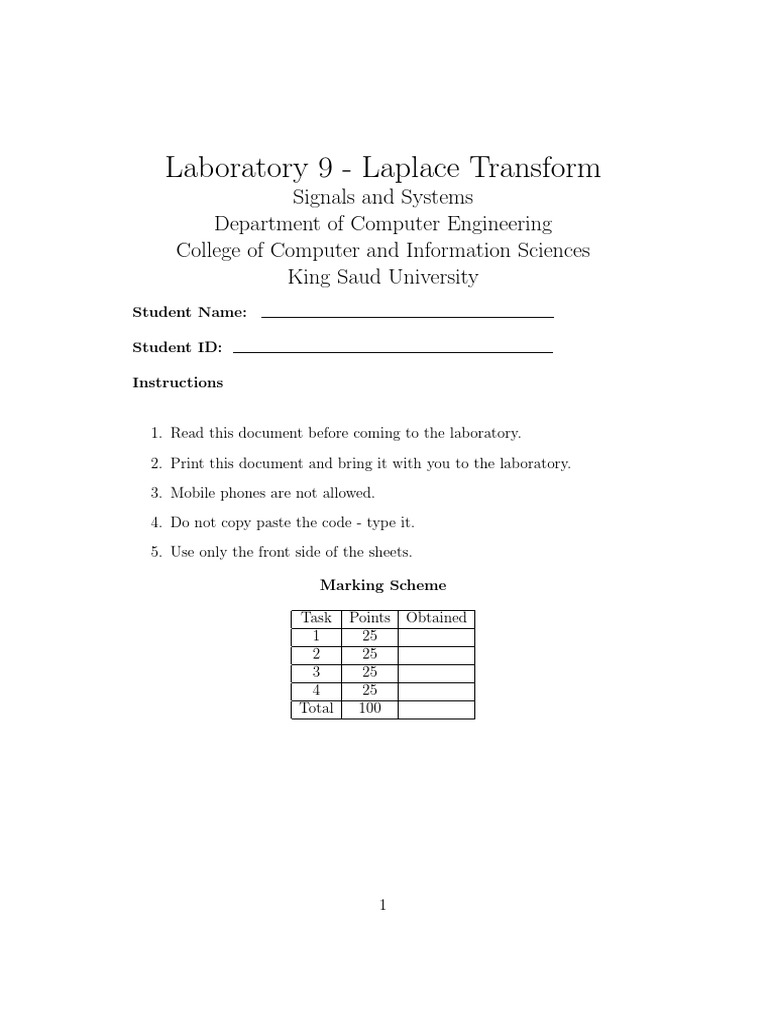 Laboratory 9 - Laplace Transform | PDF | Laplace Transform ...