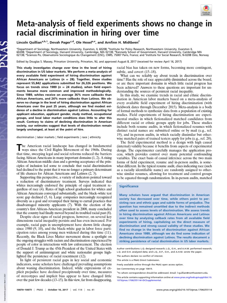 Meta-Analysis of Field Experiments Shows No Change in Racial ...