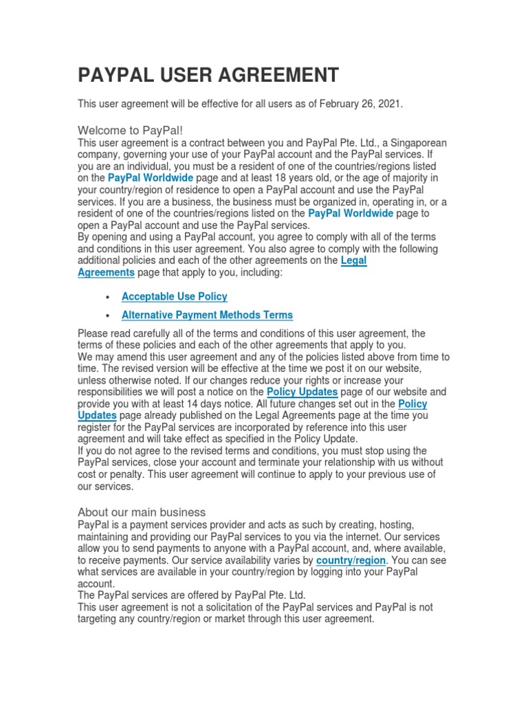 Paypal User Agreement | PDF | Pay Pal | Financial Transaction