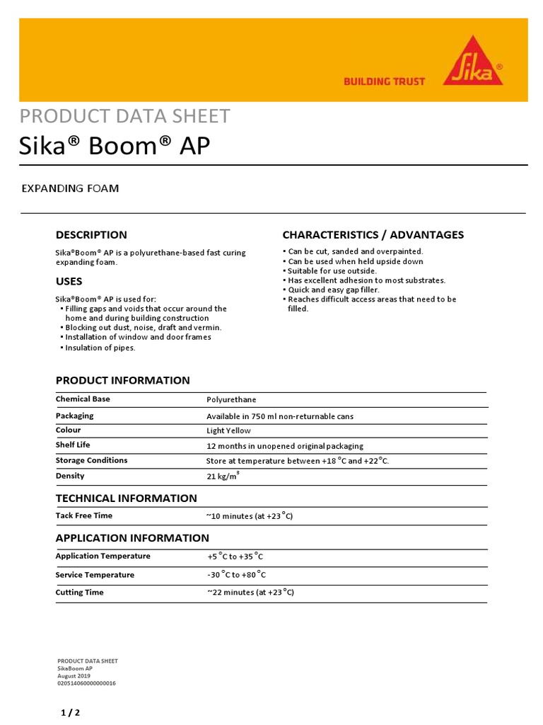 Sika® Boom® AP: Product Data Sheet | PDF | Foam | Building Engineering