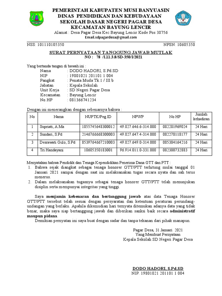 SPTJM GTT SDN Pagar Desa | PDF