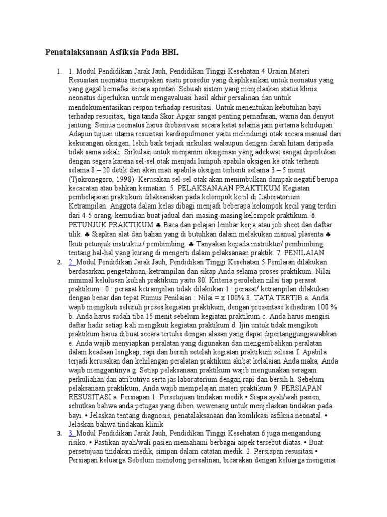 Penatalaksanaan Asfiksia Pada BBL | PDF