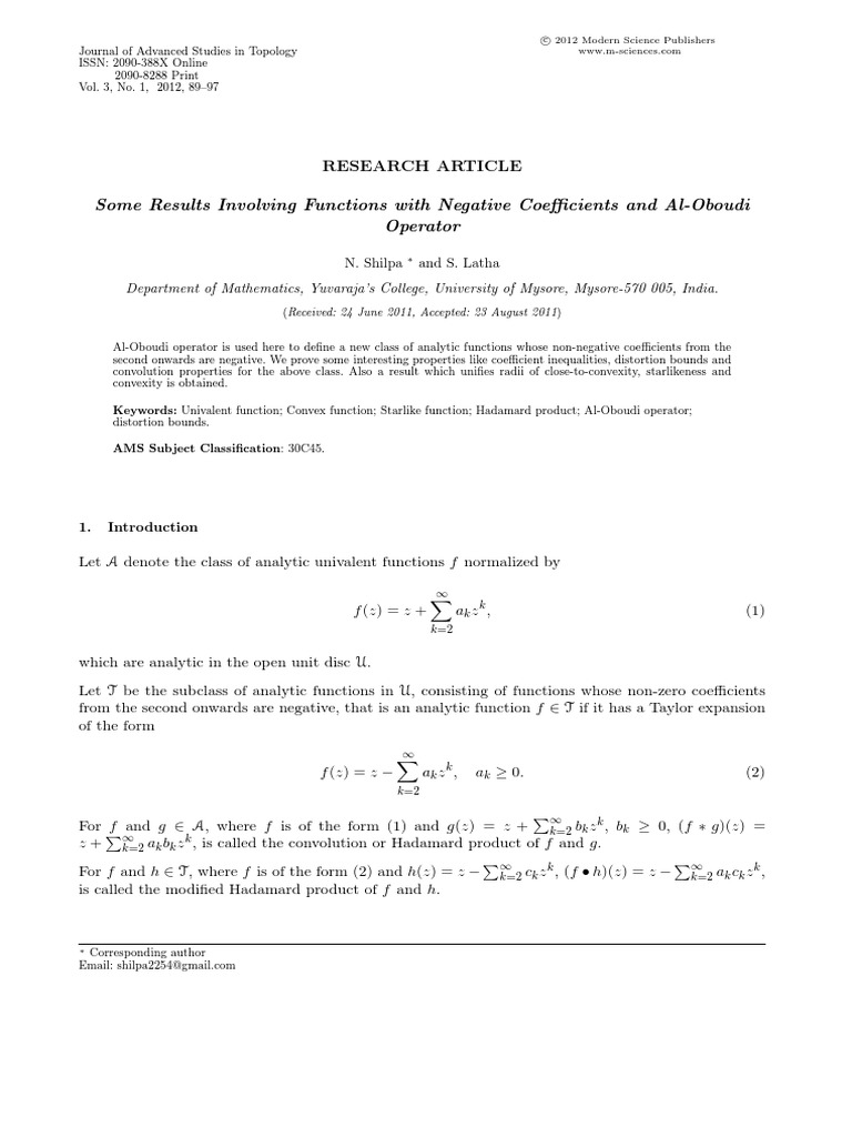 Some Results Involving Functions With Negative Coe Cients and Al-Oboudi Operator | PDF ...