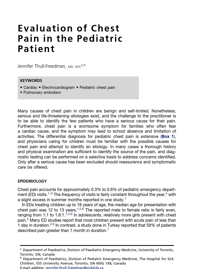 Evaluation of Chest Pain in The Pediatric Patient | PDF | Myocardial ...