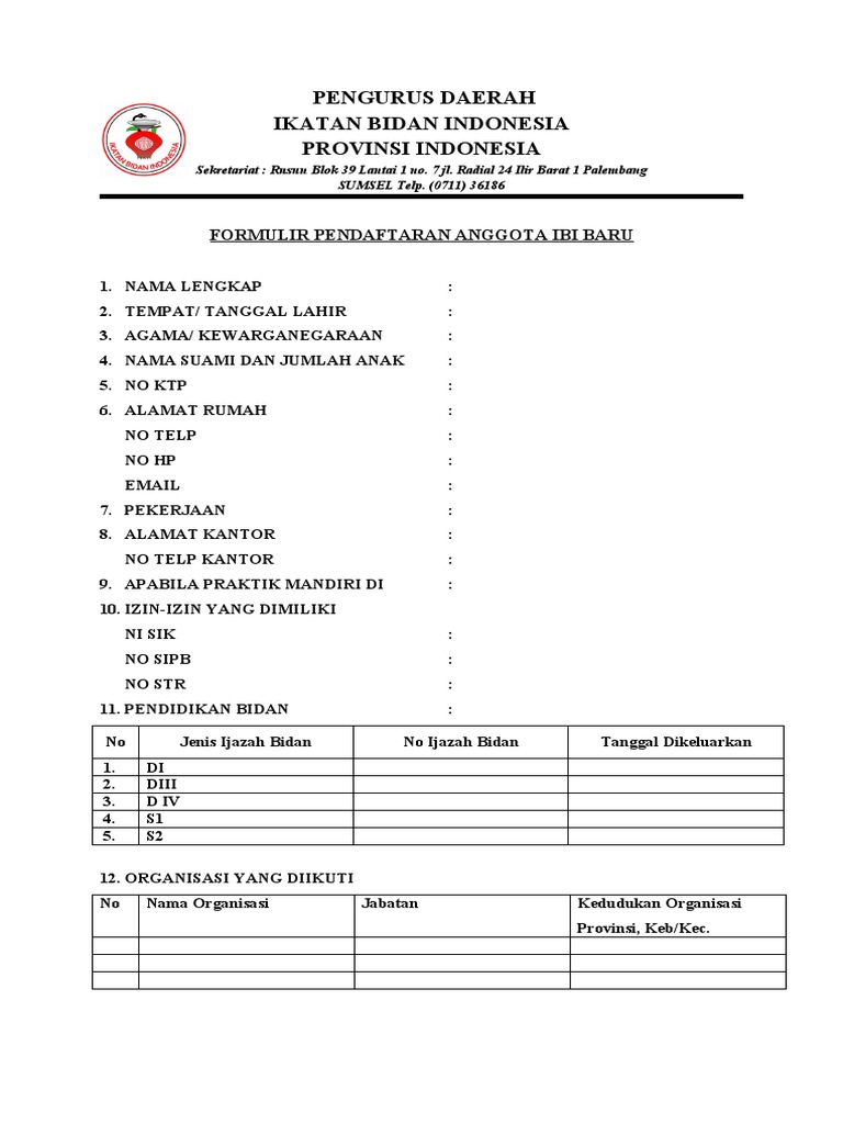 Formulir Pendaftaran Anggota Ibi Baru | PDF | Hukum
