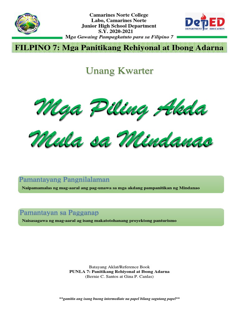 Filipino 7 Learning Activity Sheets | PDF