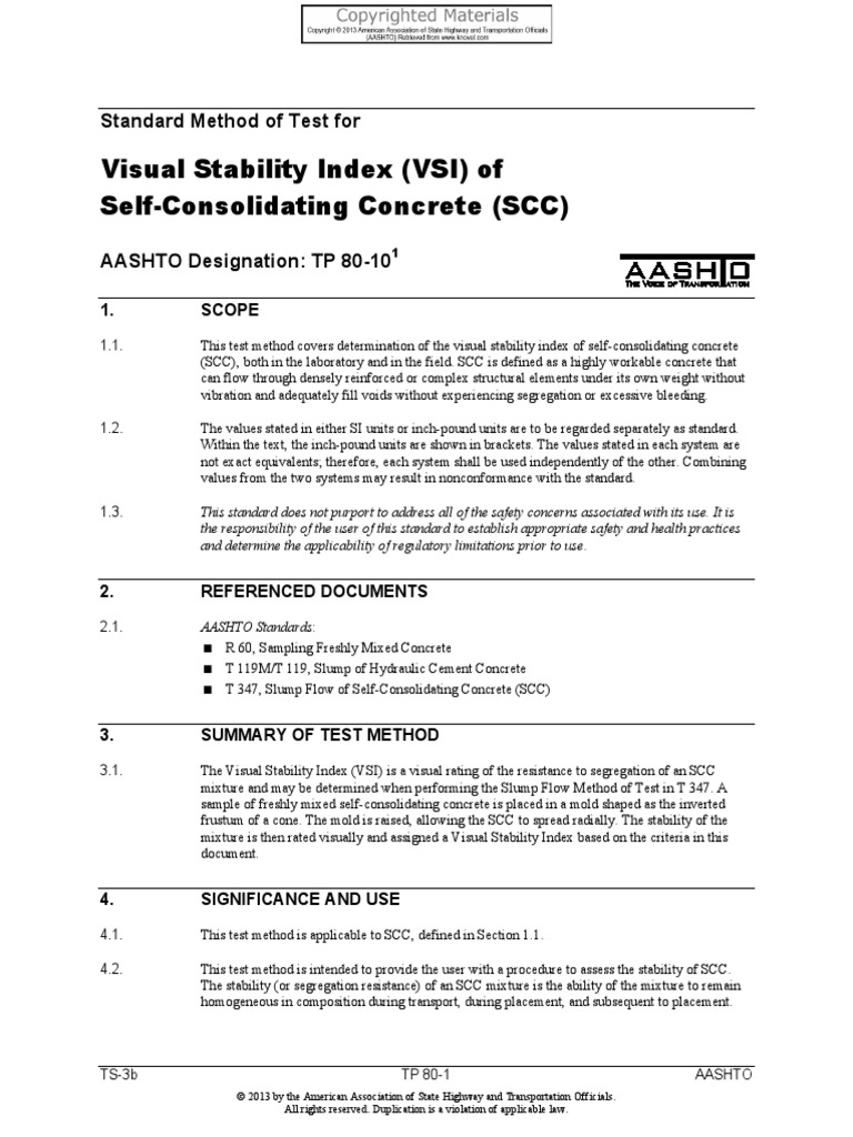 Visual Stability Index (VSI) of Self-Consolidating Concrete (SCC) | PDF ...