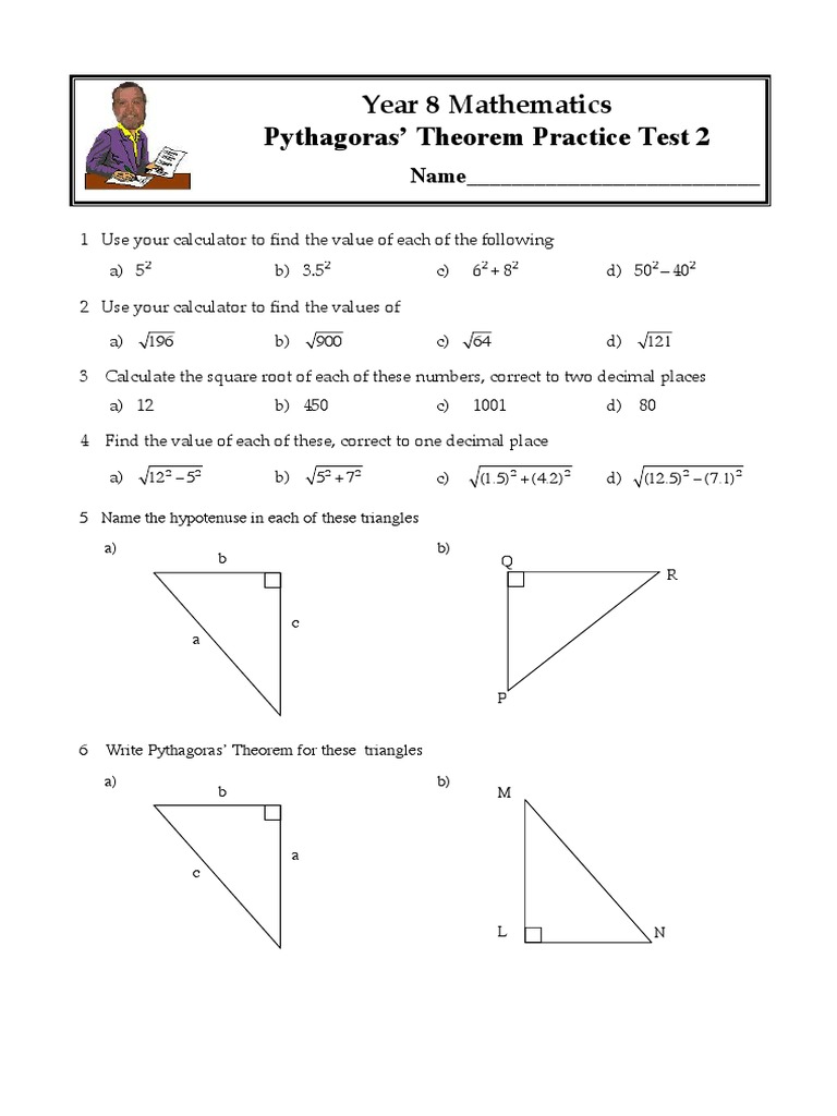 Year 8 Pythagoras Theorem Practice Paper | PDF | Triangle | Classical ...