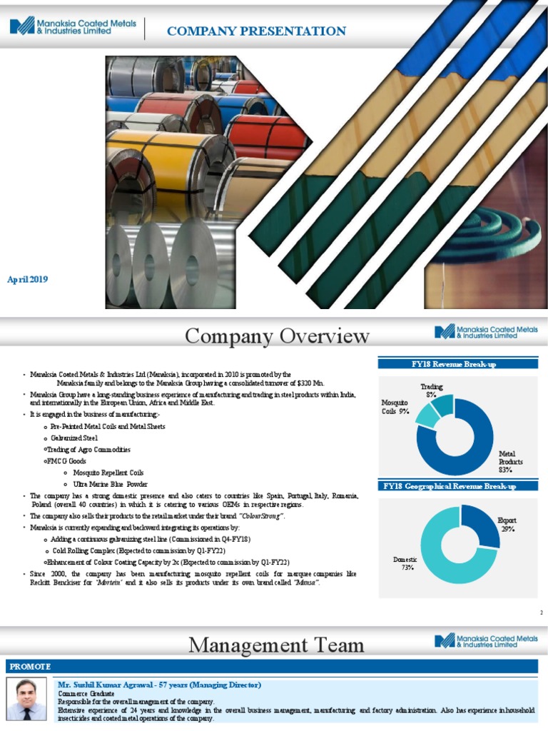 Manaksia Coated Metals Overview 2019 | PDF | Galvanization | Sheet Metal