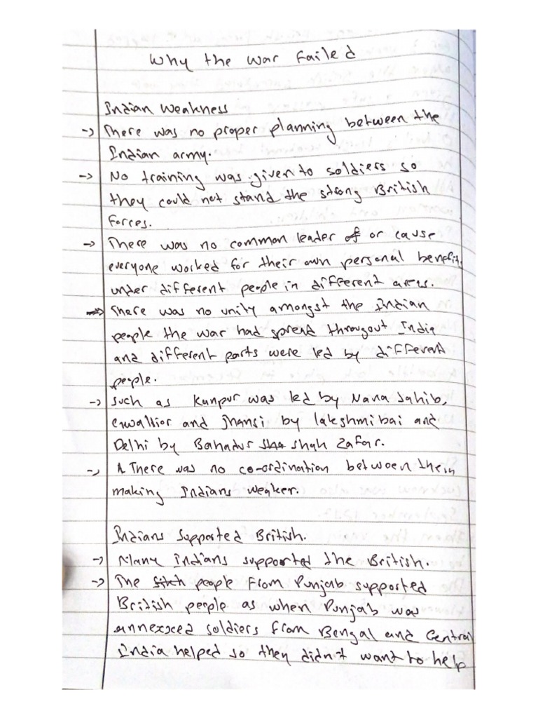 History o Level Notes - Why War of Independence Failed | PDF