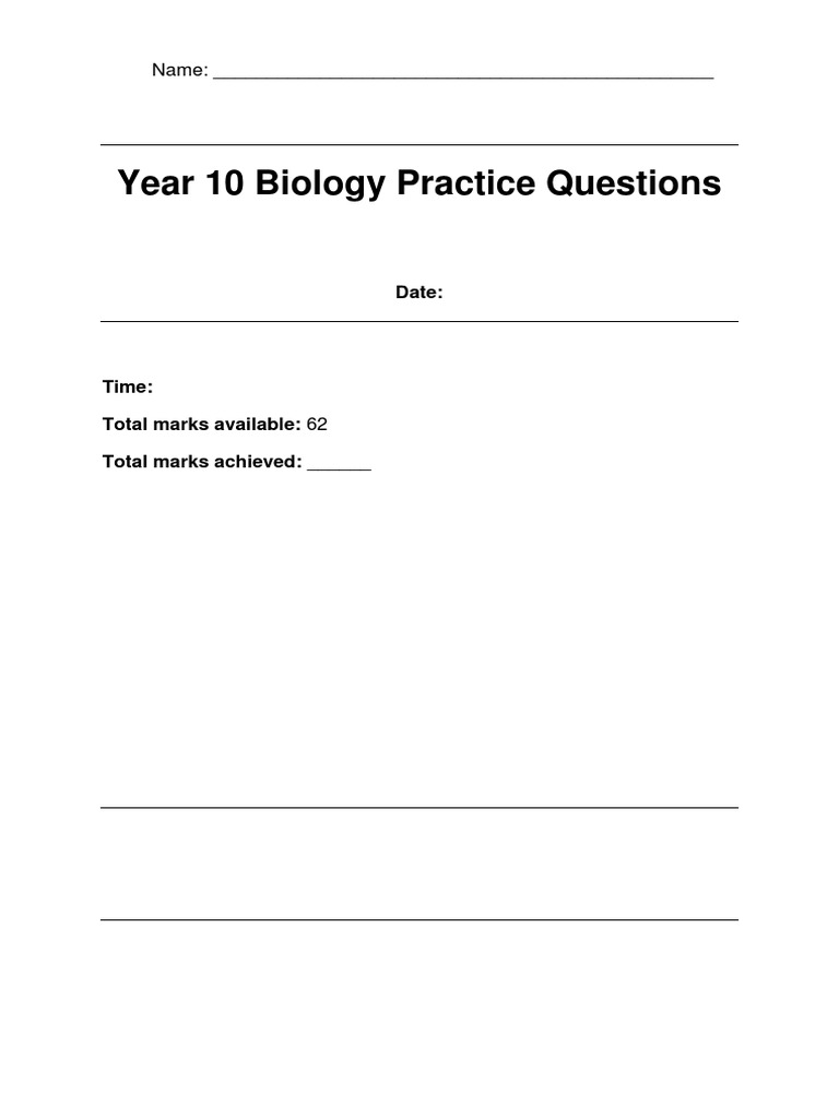 Practice Questions - Biology - Year 10 | PDF | Stoma | Mucus