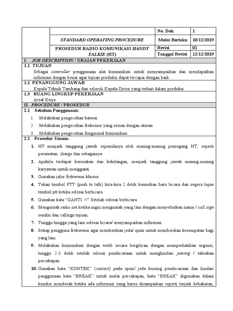 Sop - Radio HT (Contoh) | PDF
