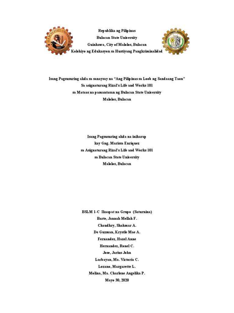 Pagsususring Akda, Philippine Century Hence Ni Dr. Jose Rizal | PDF