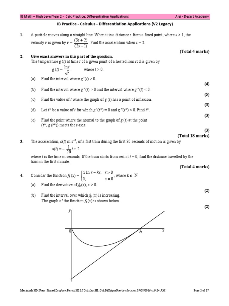 IB Practice - Calculus - Differentiation Applications (V2 Legacy) | PDF ...