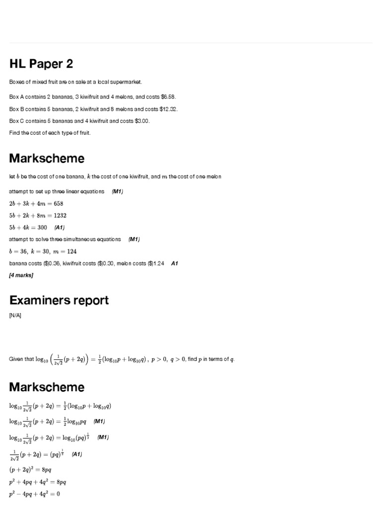 Markscheme HL Paper2 | PDF | Complex Number | Numbers