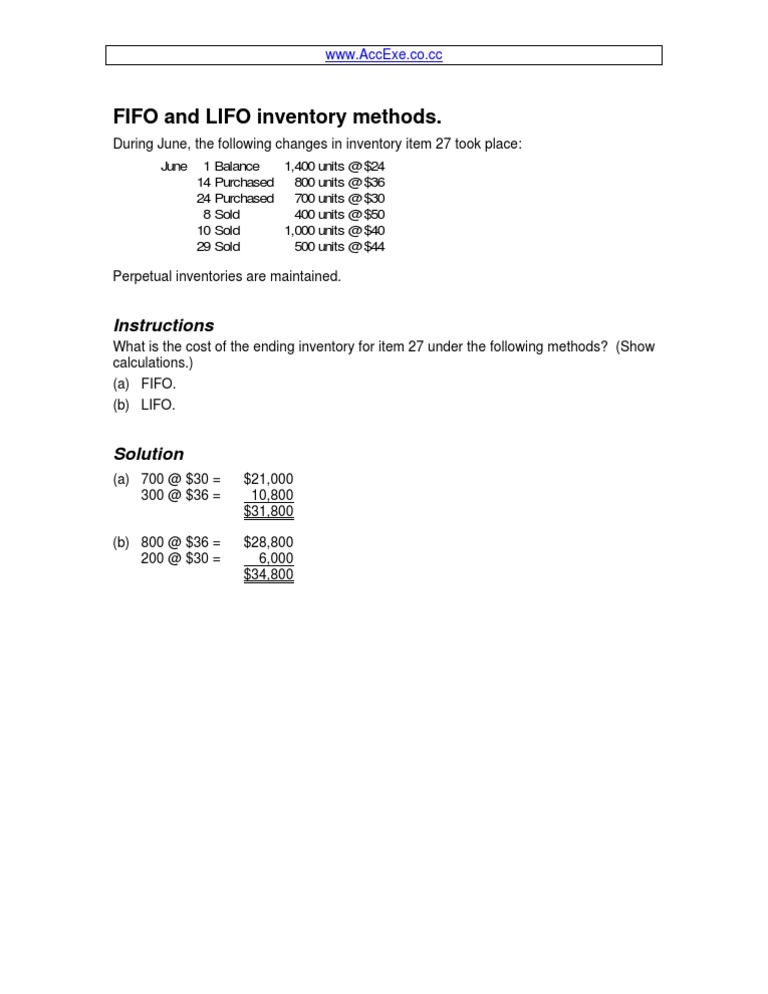 FIFO vs LIFO Inventory Calculation | PDF