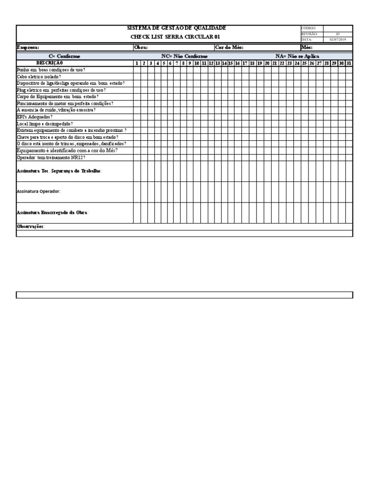 Check List Serra Circular 01 | PDF