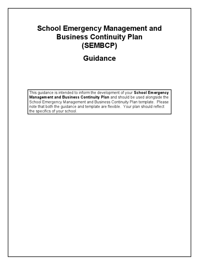 School Emergency Management and Business Continuity Plan (Sembcp ...