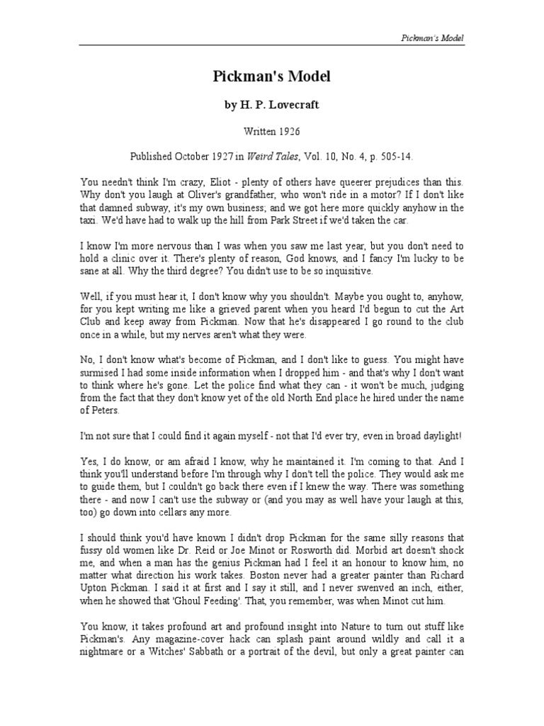 Ebook H.p.lovecraft - Pickman's Model | PDF | Art