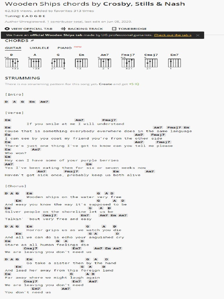 WOODEN SHIPS CHORDS by Crosby, Stills & Nash @ | PDF