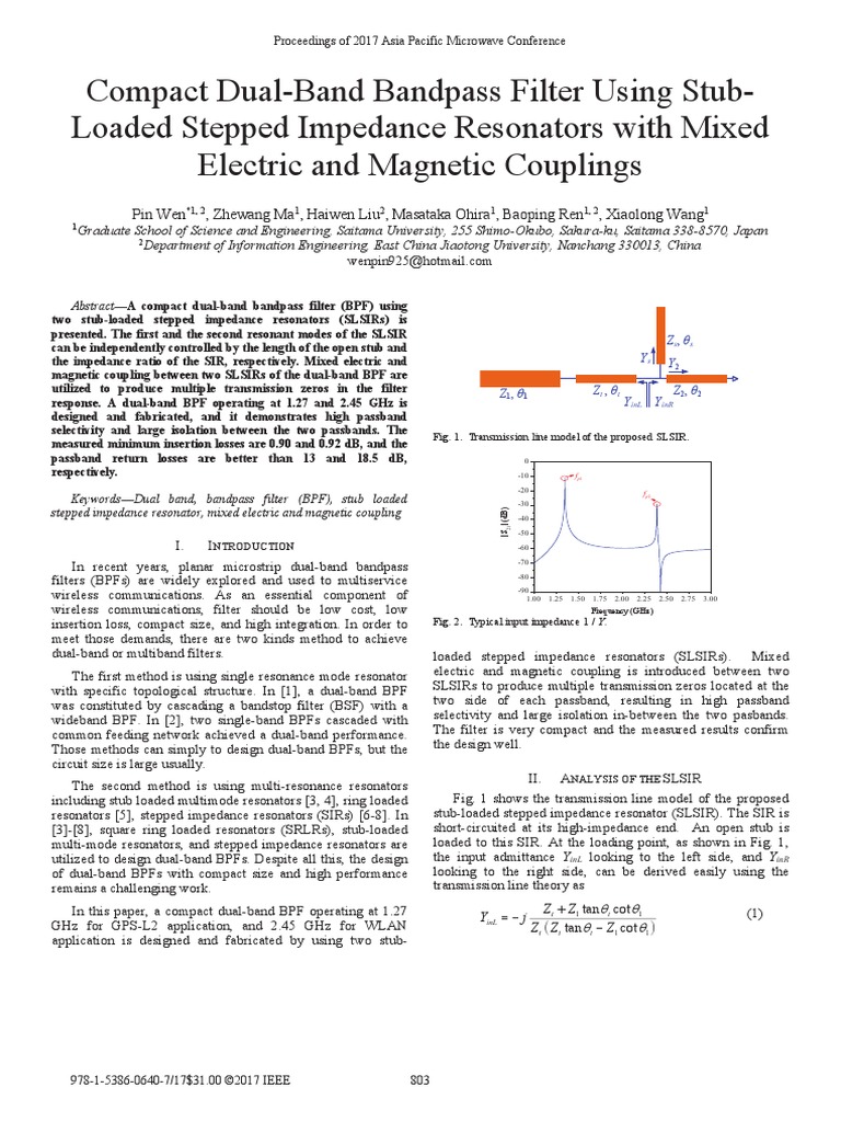 Compact Dual-Band Bandpass Filter Using Stub-Loaded Stepped Impedance Resonators With Mixed ...