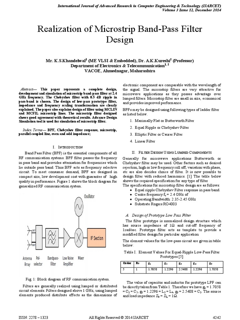 Realization of Microstrip Band-Pass Filter | PDF | Electronic Filter ...