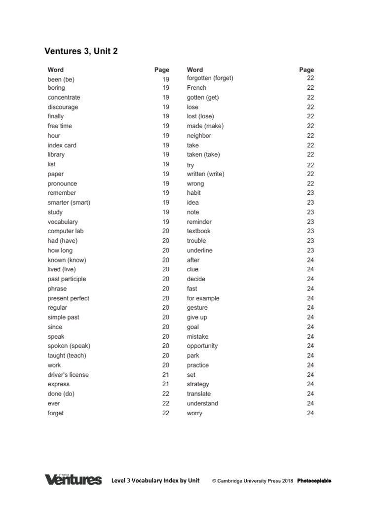 Unit 2 Vocabulary Ventures 3 | PDF | Vocabulary | Human Communication