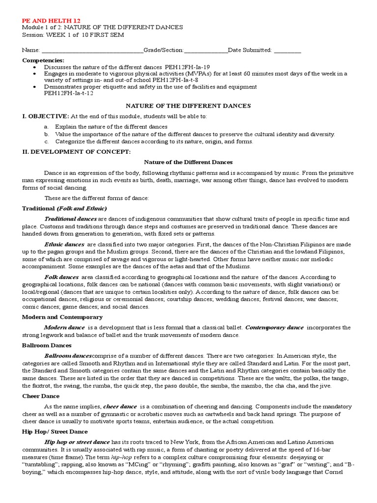 Nature of Different Dances Module | PDF | Art