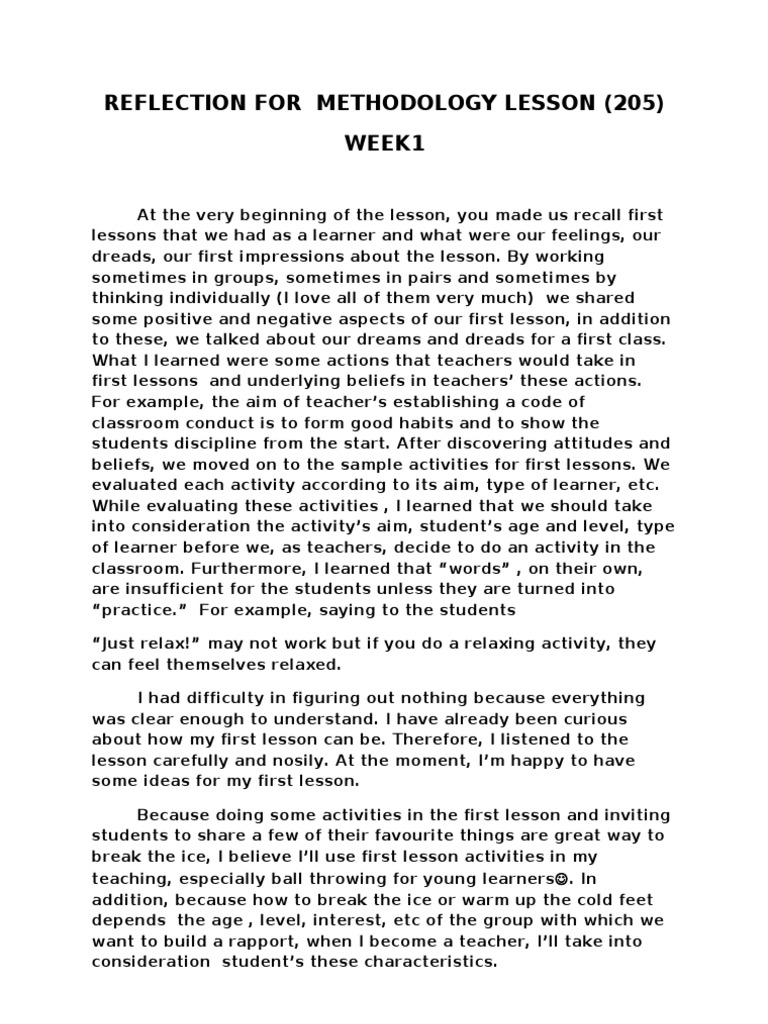 Reflection For Methodology Lesson | PDF | Teachers | Classroom