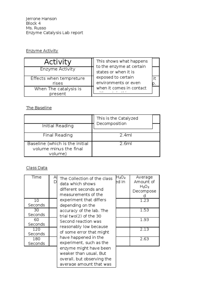 AP BIO Enzyme Catalysis Lab Report | PDF | Hydrogen Peroxide | Chemical ...