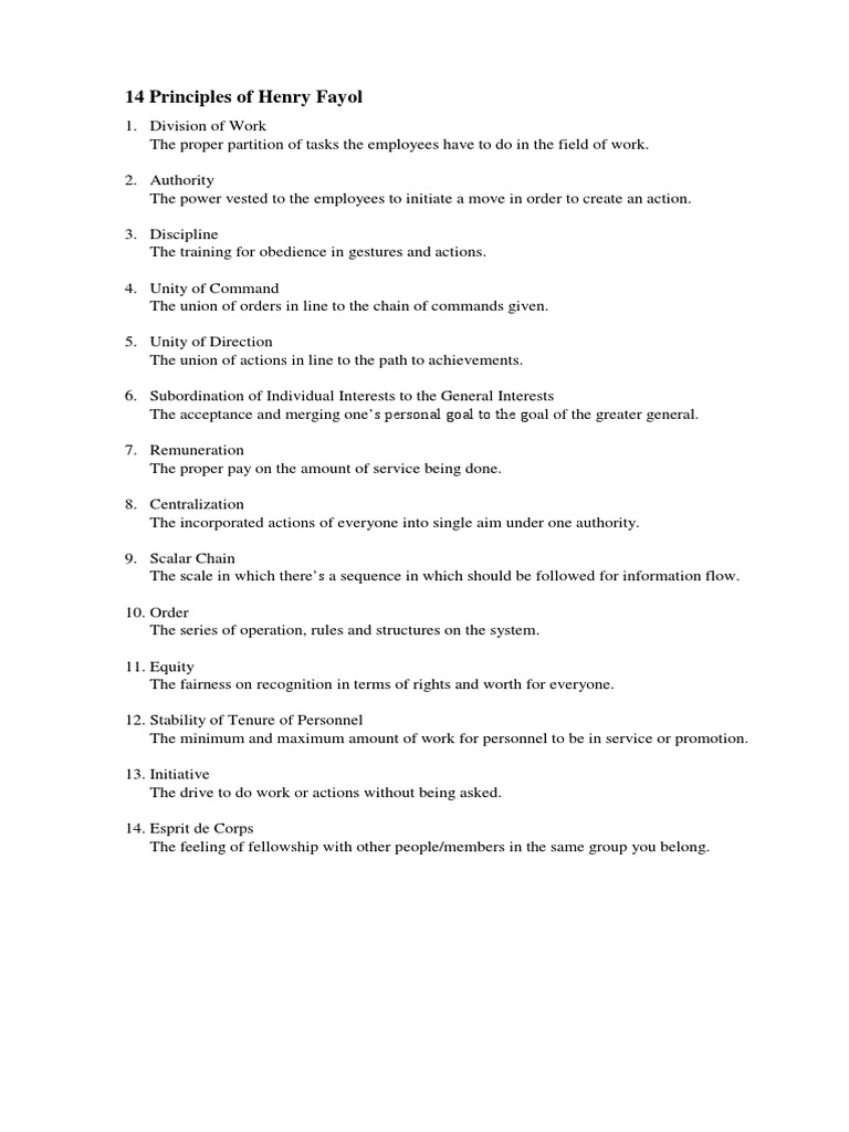 14 Principles of Henry Fayol | PDF