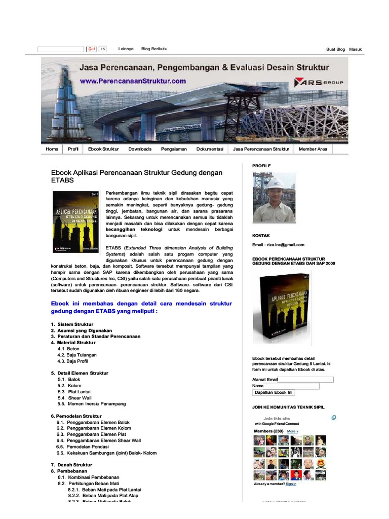 Ebook Aplikasi Perencanaan Struktur Gedung Dengan Etabs Nonlinear | PDF