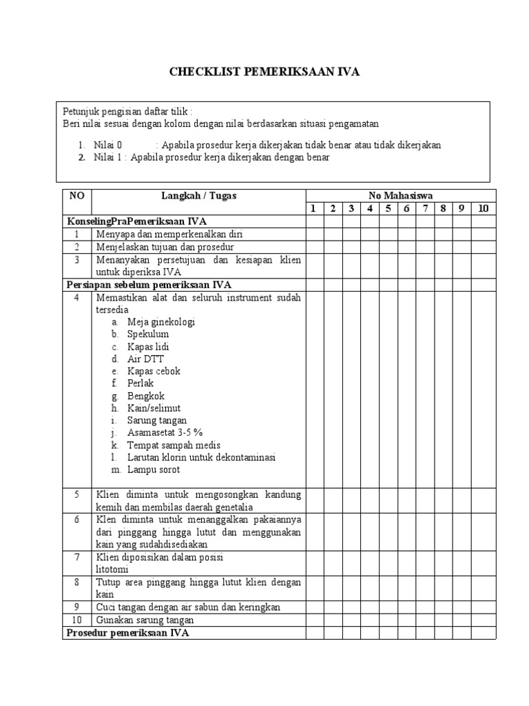 Checklist Pemeriksaan Iva | PDF