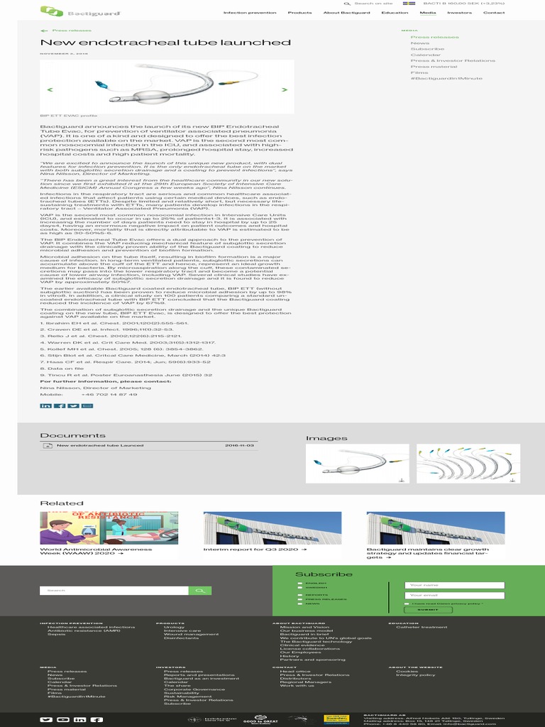 New Endotracheal Tube Launched - Bactiguard | PDF | Public Health ...