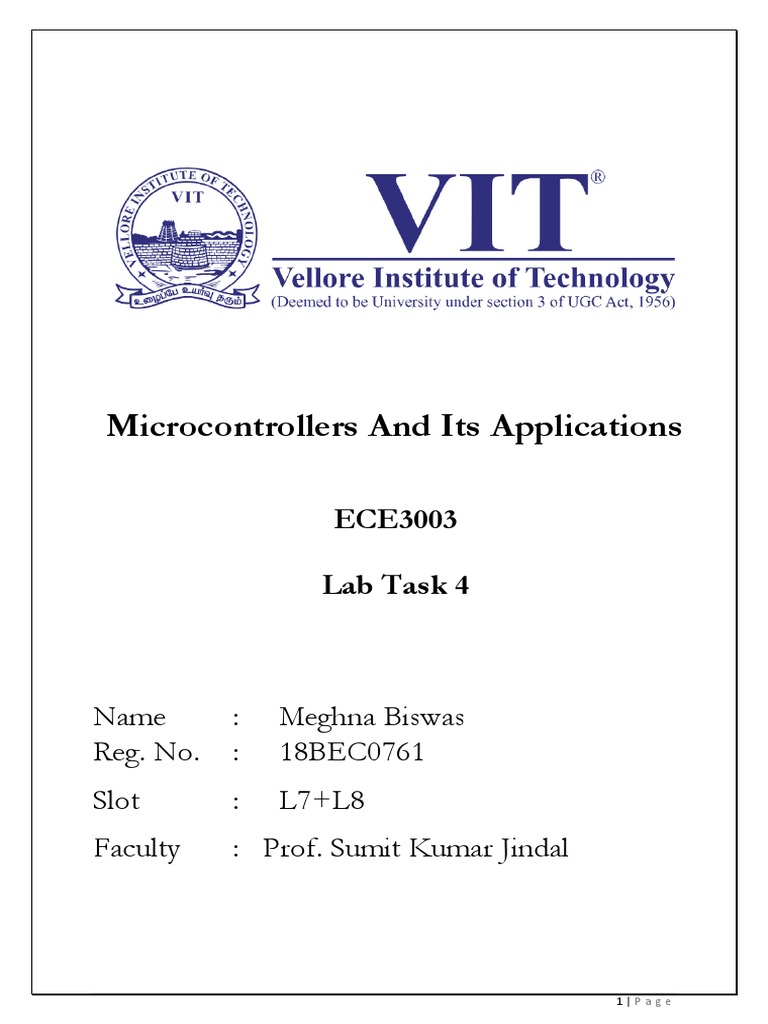 Microcontrollers and Its Applications: ECE3003 Lab Task 4 | PDF
