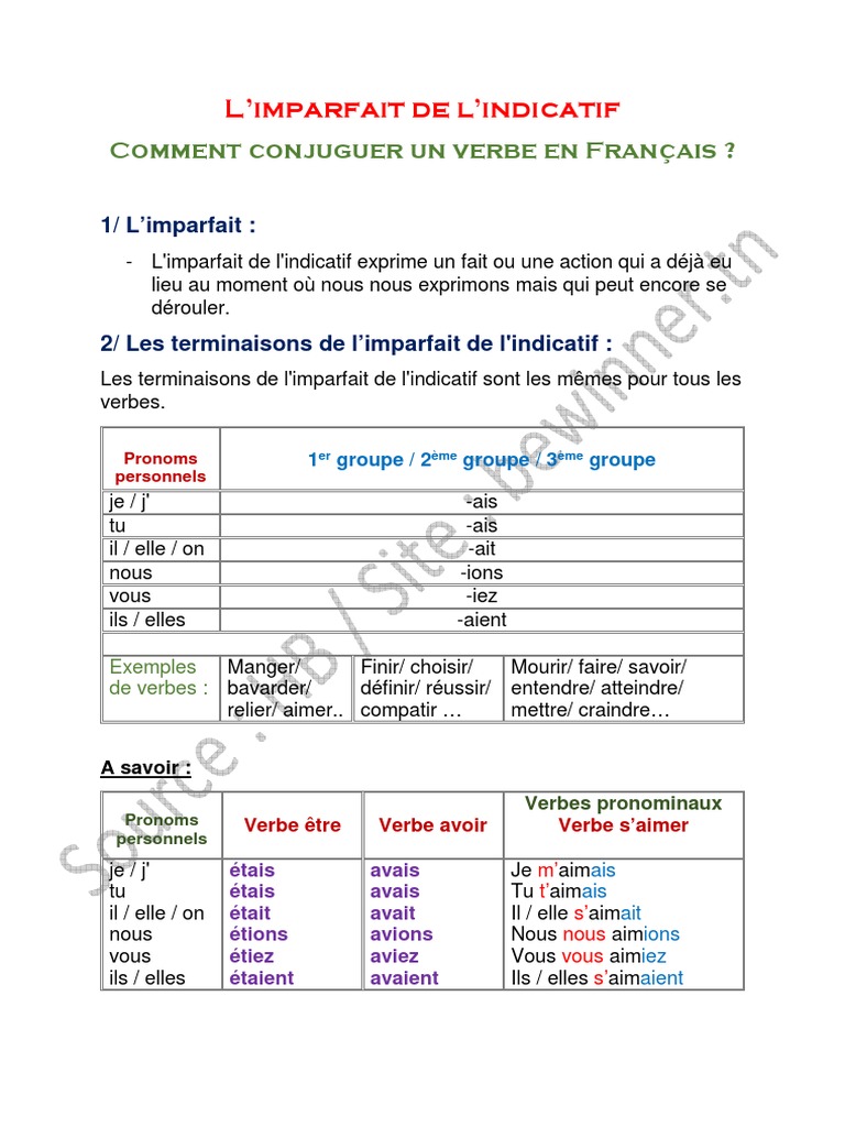 Limparfait de Lindicatif | PDF | Verbe | Relations syntaxiques
