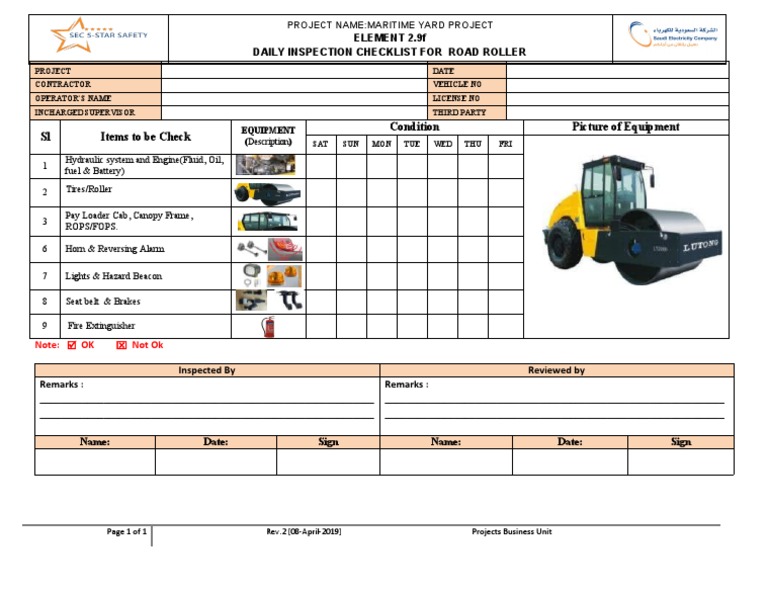 2.9f Plant Equipment - Road Roller Checklist | PDF