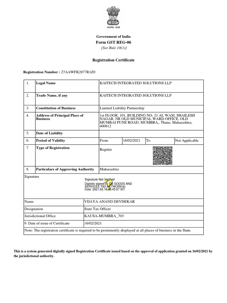 GST Certificate Kaitech | PDF | Limited Liability Partnership | Law