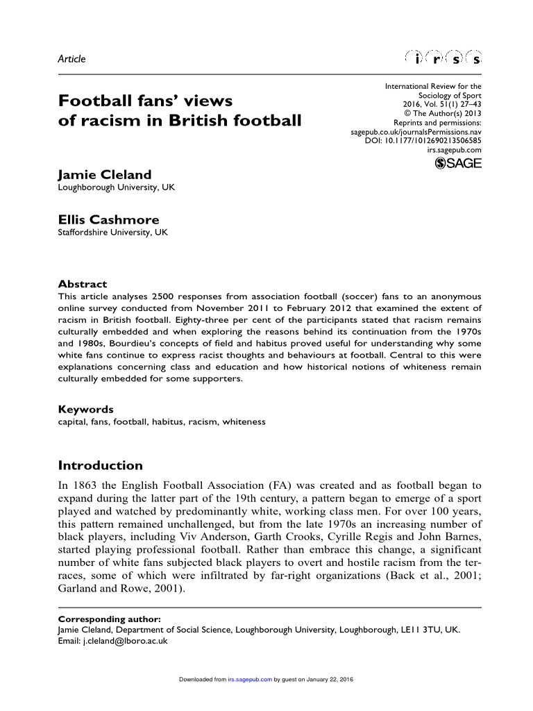 Football Fans' Views of Racism in British Football: Jamie Cleland | PDF ...