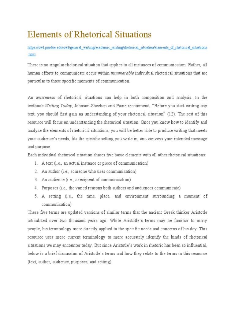 Elements of Rhetorical Situations | PDF | Rhetoric | Aristotle