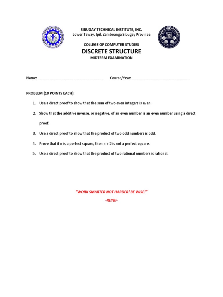 Discrete Structure Midterm Exam | PDF