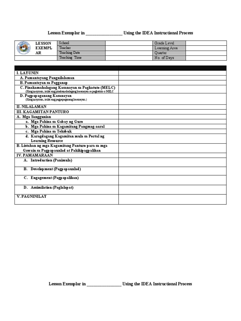 Template Lesson Exemplar | PDF