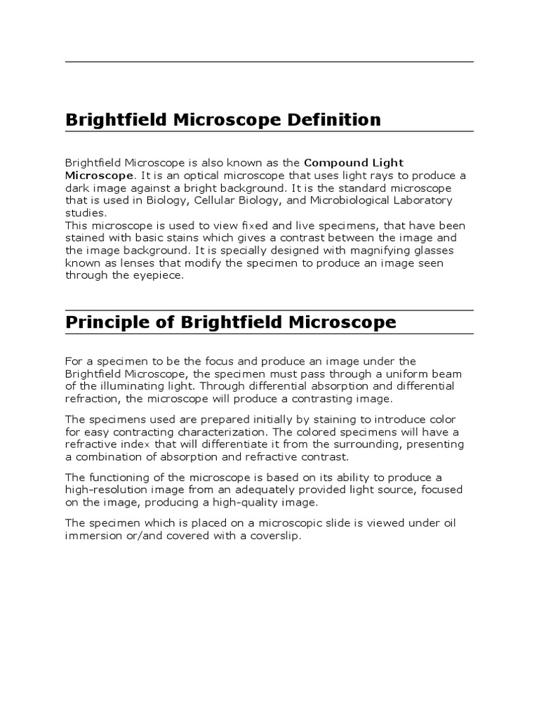 Brightfield Microscope Definition: Microscope. It Is An Optical ...