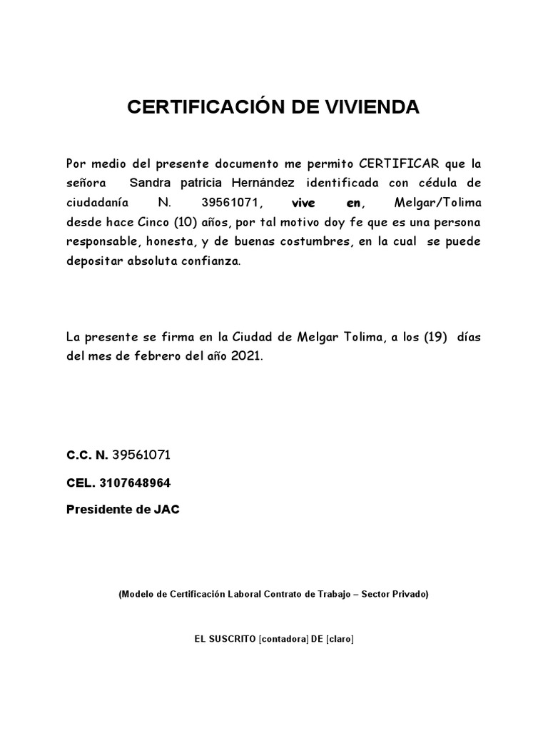 Certificación de Vivienda | PDF