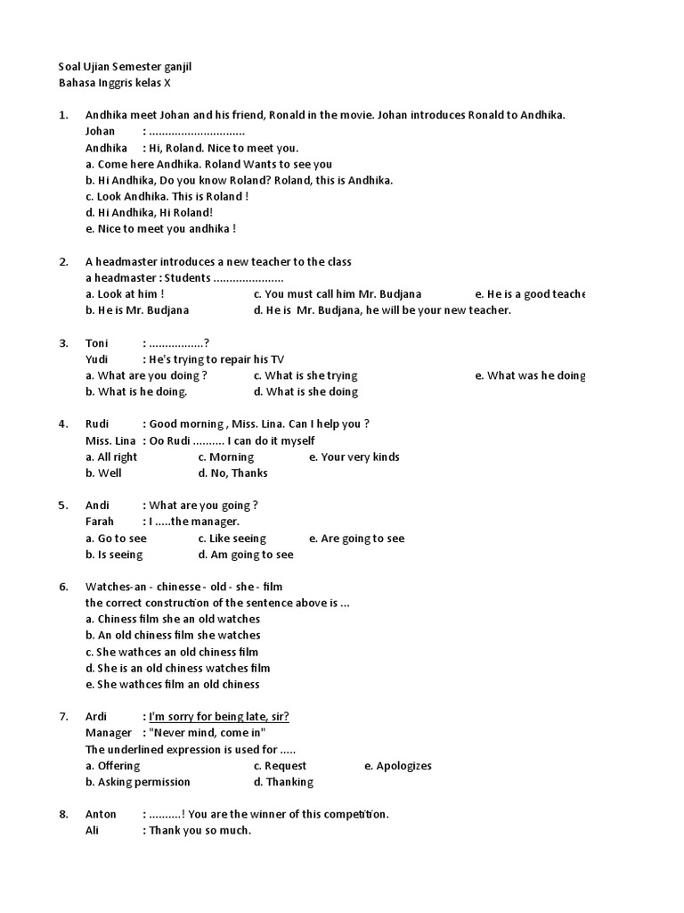 Soal Ujian Semester Bahasa Inggris | PDF