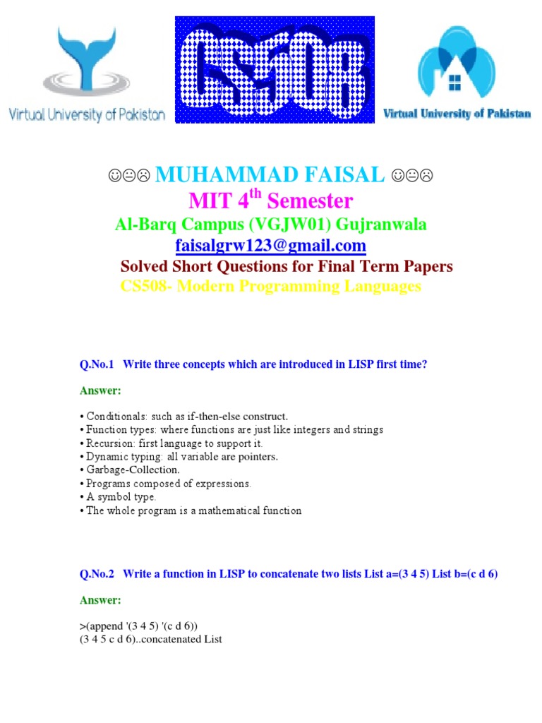 CS508 FinalTerm Solved Short Questions | PDF | Subroutine | Pointer ... CS508 FinalTerm Solved Short Questions | PDF | Subroutine | Pointer ...