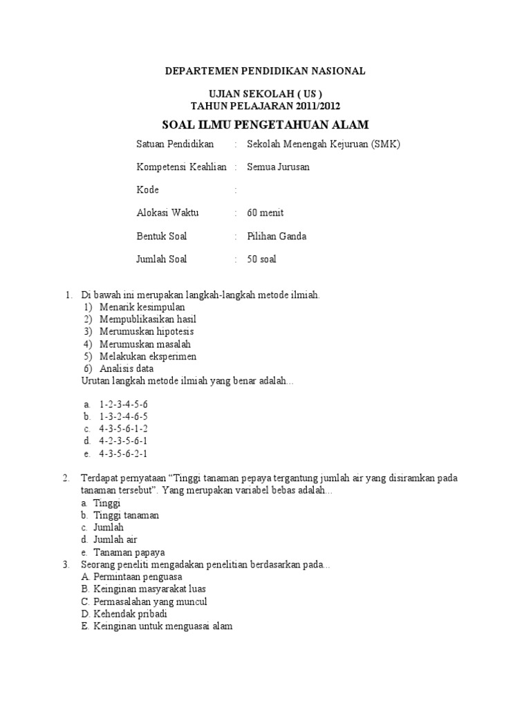 Soal Us Ipa 2011-2012 | PDF